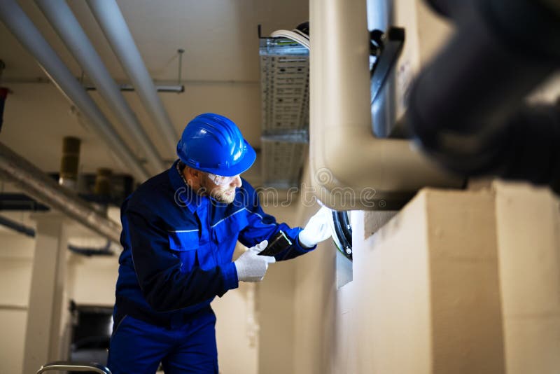 PVC Water Pipe Inspection by Construction Stock Image - Image of male ...