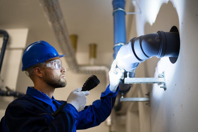 PVC Water Pipe Inspection by Construction Stock Image - Image of repair ...