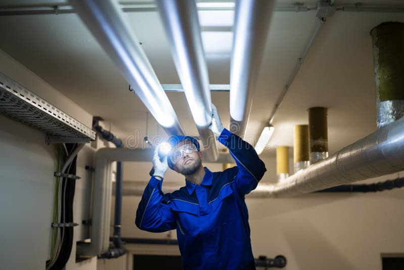 PVC Water Pipe Inspection by Construction Stock Image - Image of night ...