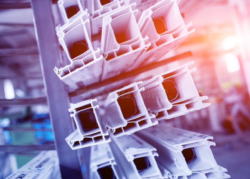 PVC Window Profile Cut. Colored Background. Details Industrial ...