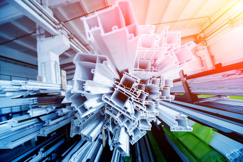 PVC Window Profile Cut. Colored Background. Details Industrial ...