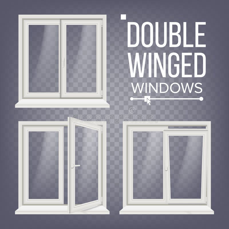 PVC Window Vector. Double-Winged. Opened and Closed. Front View. Open ...