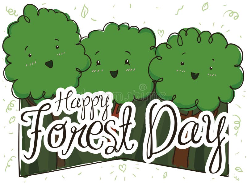 Happy Trees in a Party during Forest Day Celebration, Vector ...