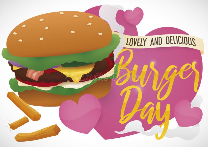 Delicious Cheeseburger with Fries and Hearts To Celebrate Burger Day ...