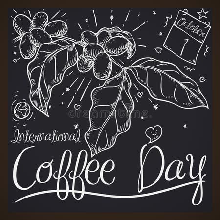 Chalkboard with Coffee Plant Drawing for International Coffee Day ...