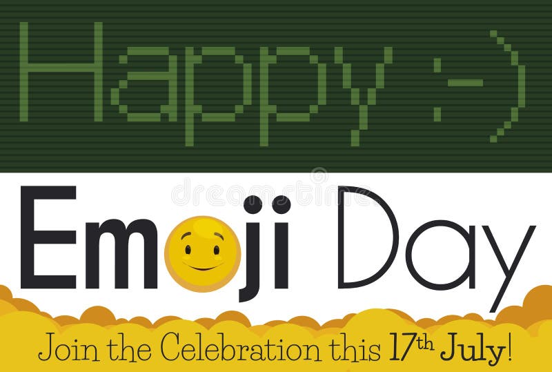 Retro Emoticon on Digital Screen and Modern Smile Promoting Emoji Day ...