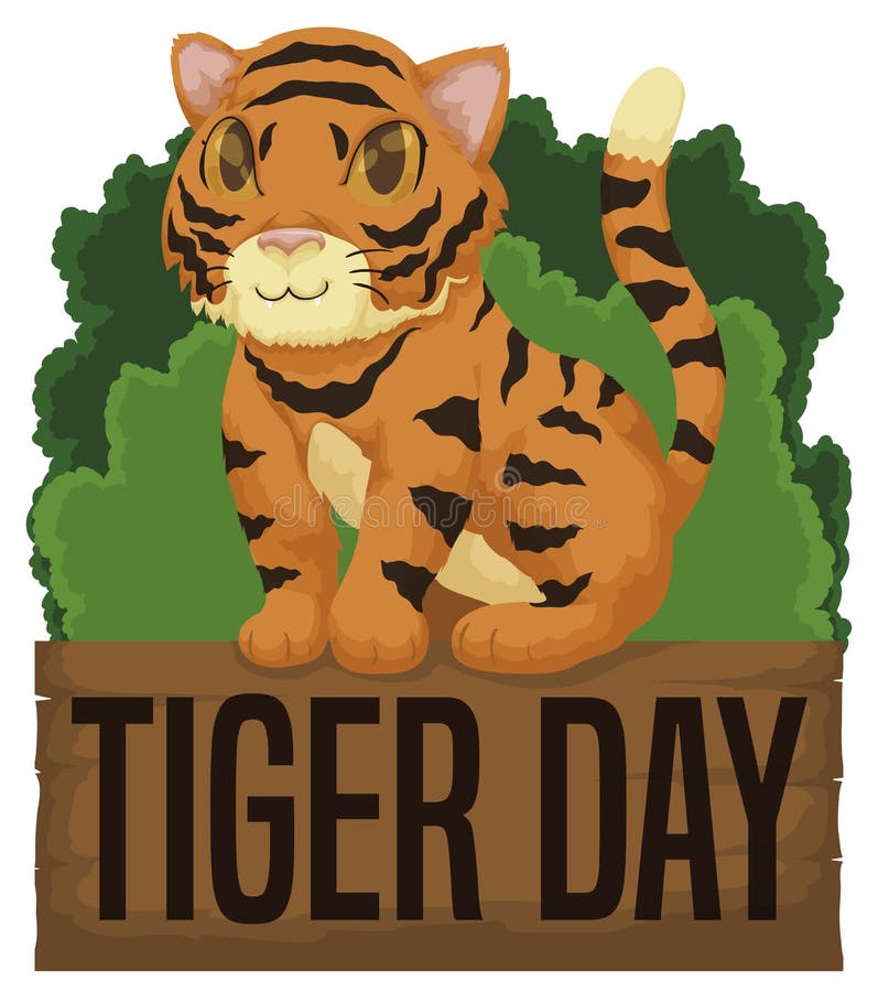 Tiger and Sign in Brush Strokes Promoting International Tiger Day ...