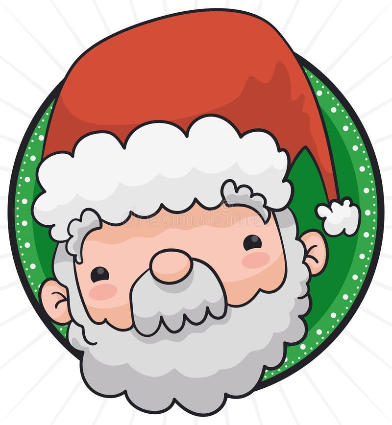 Round Button with Cute Santa Claus Face, Vector Illustration Stock ...