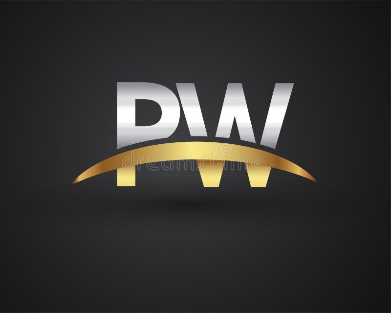 Pw Initial Logo Company Name Colored Gold And Silver Swoosh Design Vector Logo For Business And