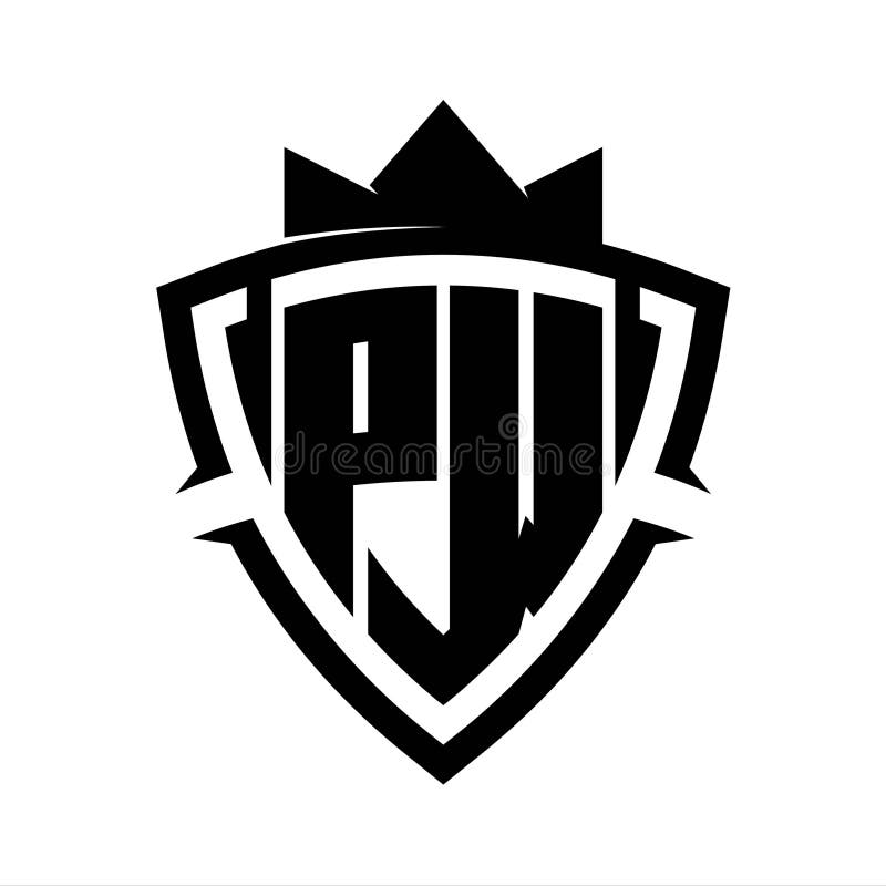 PW Letter Bold Monogram Triangle Curve Shield Shape with Crown Black ...