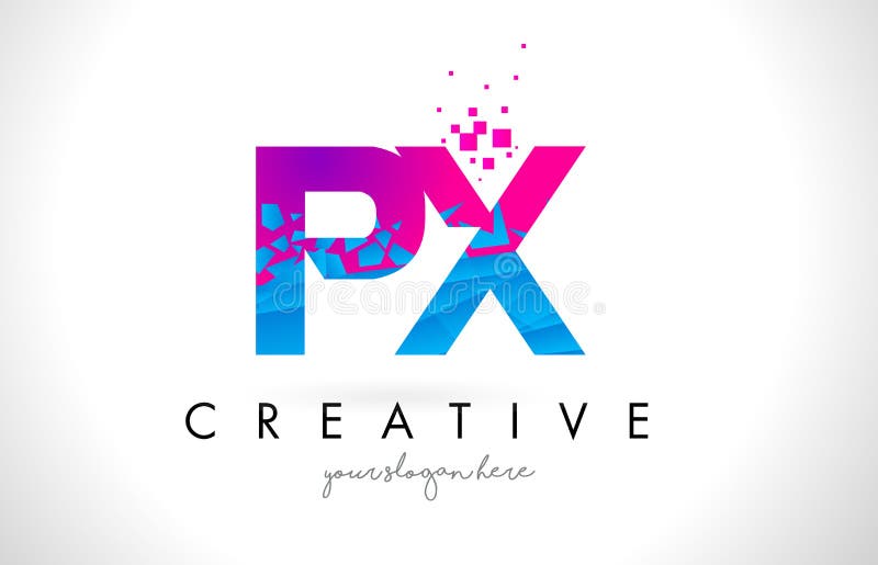 PX P X Letter Logo with Shattered Broken Blue Pink Texture Design ...