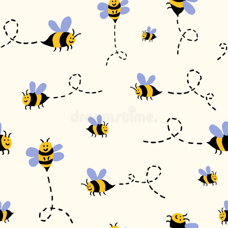 Cute Buzzing Bees and Daisy Vector Seamless Pattern Stock Vector ...