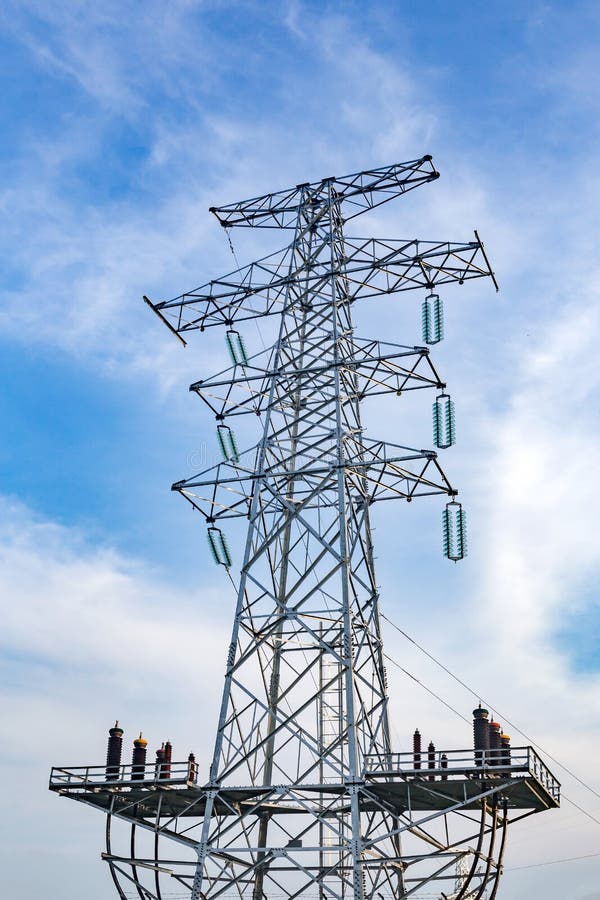 Pylon in the Blue Sky White Cloud Background Stock Photo - Image of ...