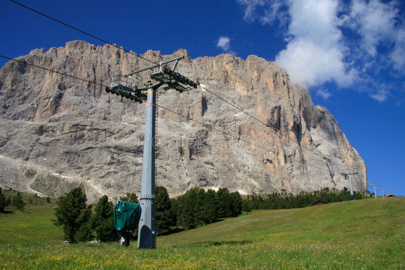 Pylon of the Cable Car and Sassolungo Stock Image - Image of wire ...