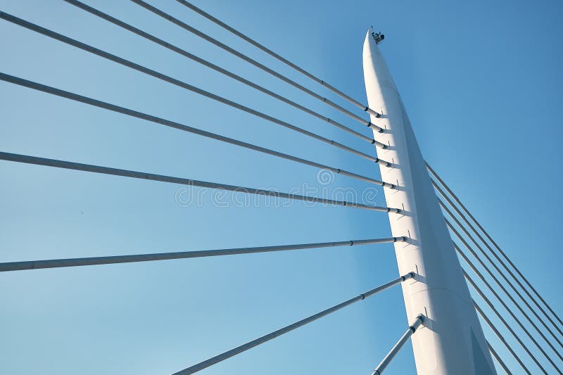 Pylon of Cable-stayed Bridge Opposite Low Angle View Stock Image ...