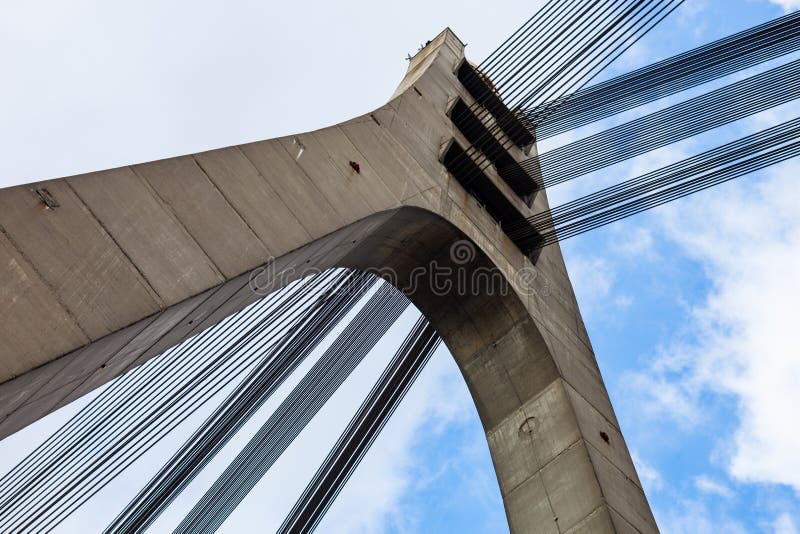 Pylon and Cables of the Cable-stayed Bridge in Kyiv Stock Photo - Image ...