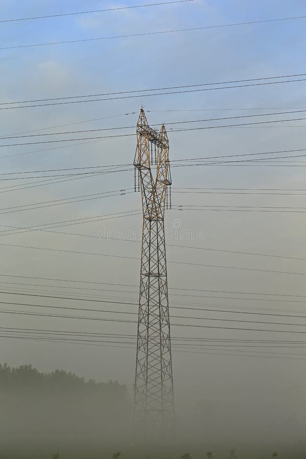 Pylon, in the Fog of the Morning Stock Photo - Image of distribution ...