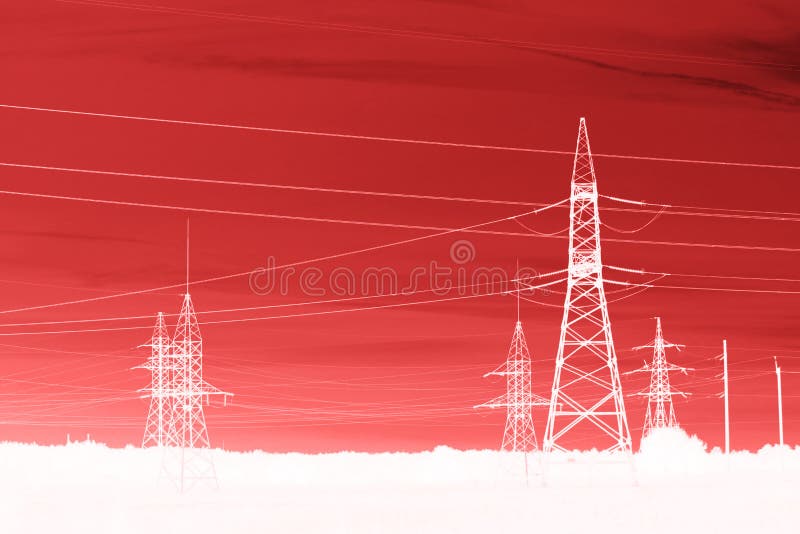Pylon High Voltage Power Line. Large Towers of Metal Structures with ...