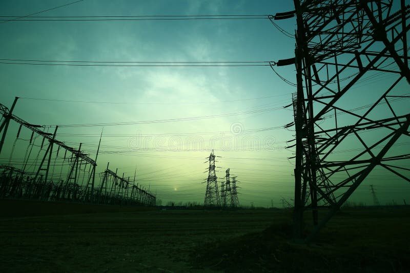 Pylon, High-voltage Tower Sky Background Stock Photo - Image of ...