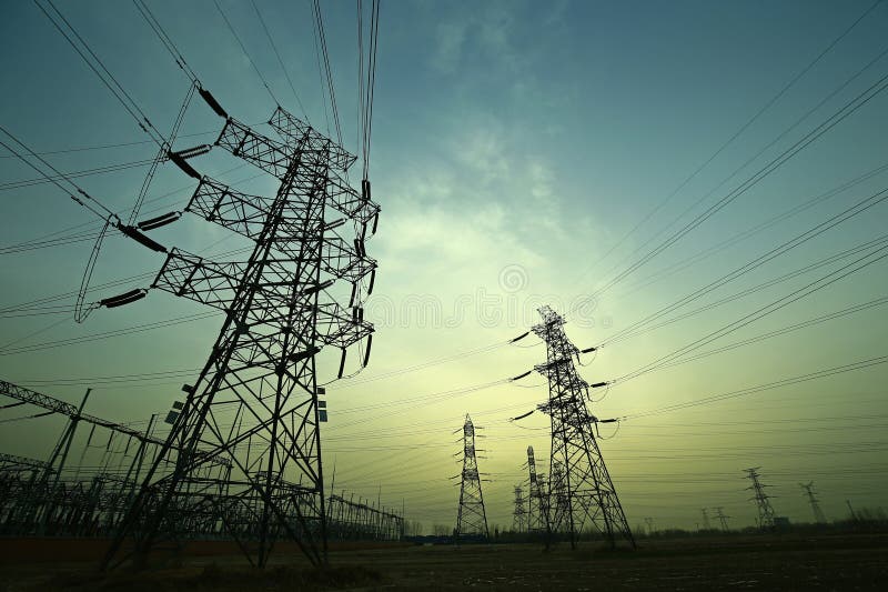 Pylon, High-voltage Tower Sky Background Stock Photo - Image of danger ...