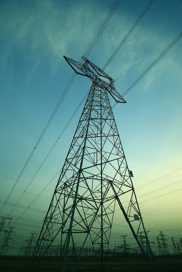 Pylon, High-voltage Tower Sky Background Stock Image - Image of volt ...