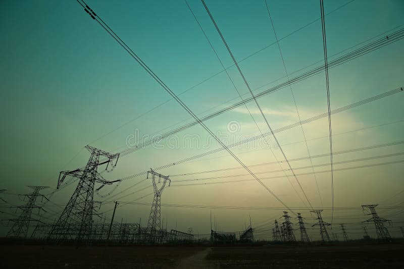 Pylon, High-voltage Tower Sky Background Stock Image - Image of pylon ...