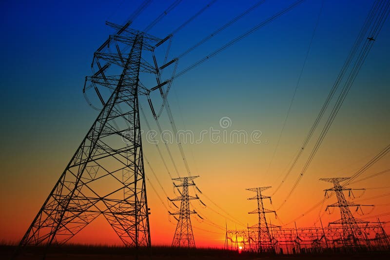 Pylon, High-voltage Tower Sky Background Stock Illustration ...