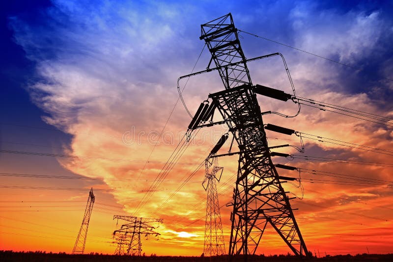 Pylon, High-voltage Tower Sky Background Stock Photo - Image of ...