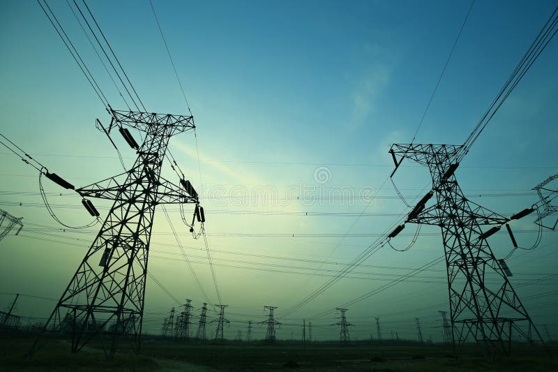 Pylon, High-voltage Tower Sky Background Stock Photo - Image of ...