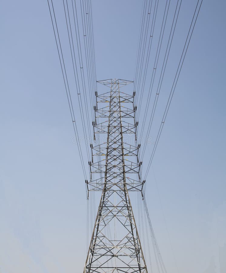 Pylon and Power Lines at Local Road Stock Photo - Image of dawn ...