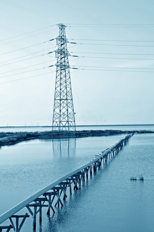 Pylon and Simple Reflection in the Water Pipe Equipment Stock Photo ...