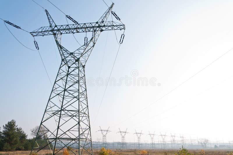 Pylon and Transmission Lines Stock Photo - Image of insulators, cables ...