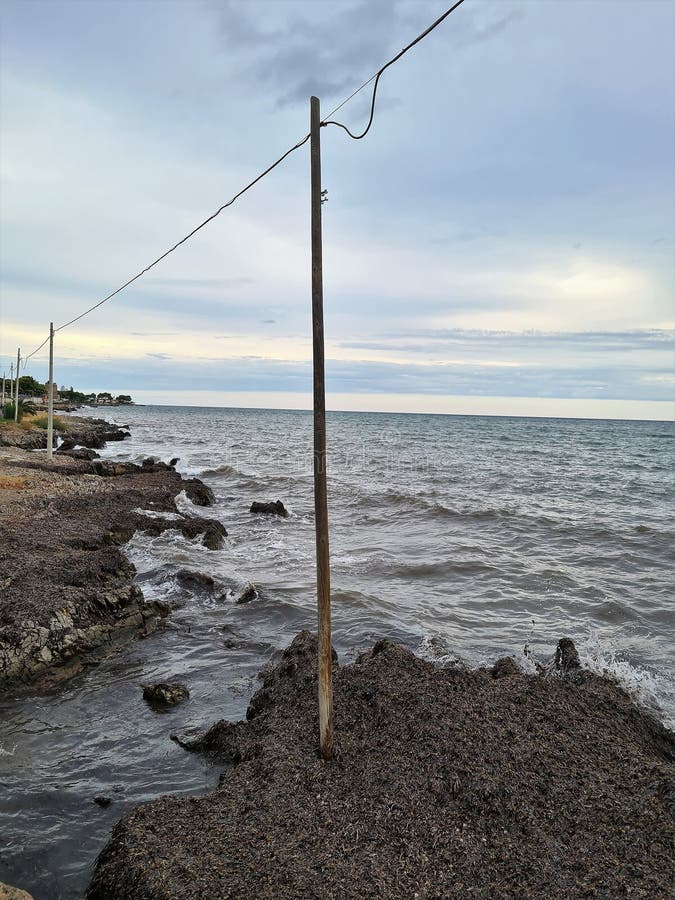 Pylons for the Passage of Electricity by the Sea Stock Image - Image of ...