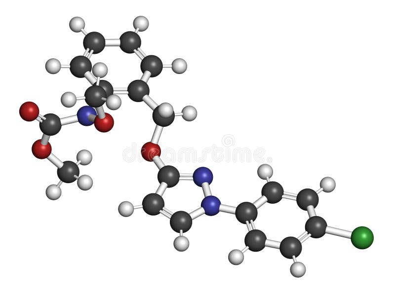 Pyraclostrobin Fungicide Molecule. 3D Rendering. Atoms are Represented ...