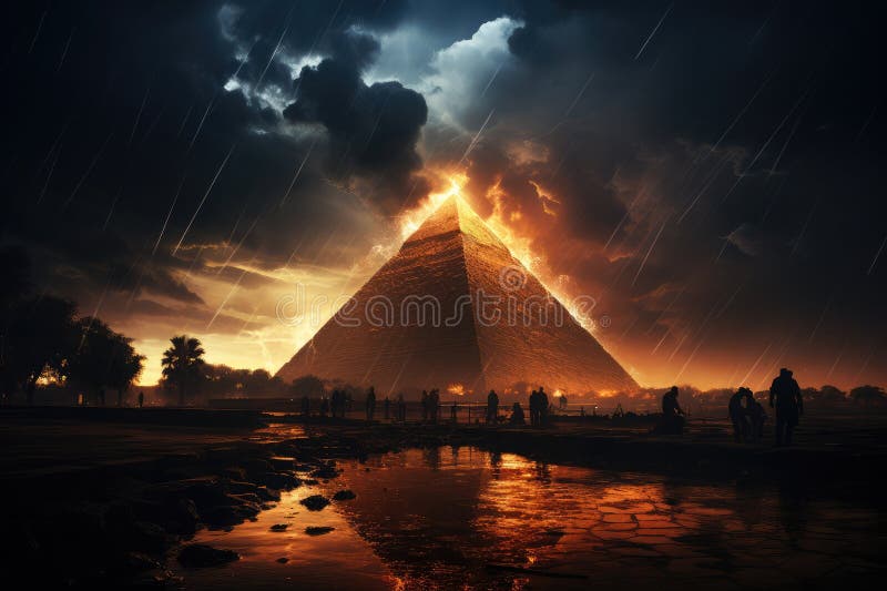 Pyramid Background during a Thunderstorm and Dark Clouds Stock Photo ...