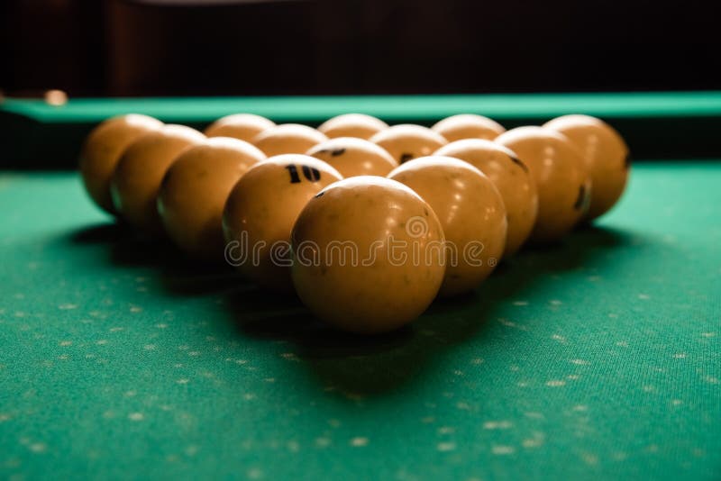 Pyramid of Billiard Balls on the Billiard Table Stock Image - Image of ...