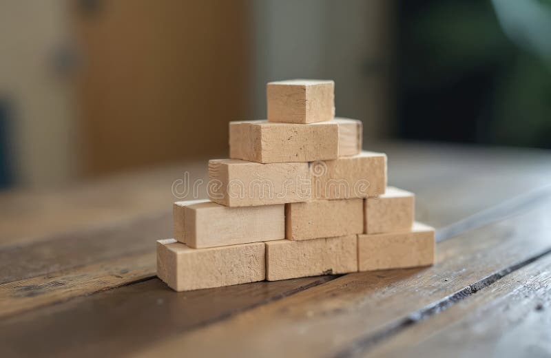 Pyramid of Blank Wooden Blocks on Rustic Wooden Table Represents Growth ...
