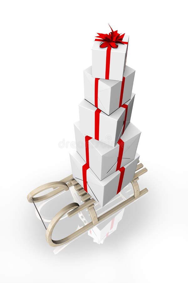 Pyramid Boxes of Gifts on Sled Stock Illustration - Illustration of ...
