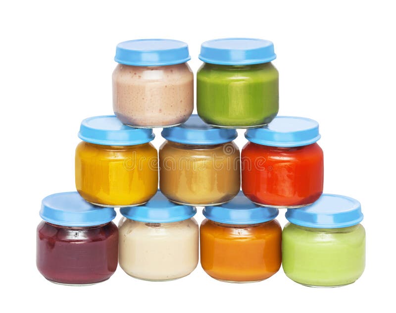 Pyramid from Bright Multi-colored Cans with Baby Food Stock Photo ...