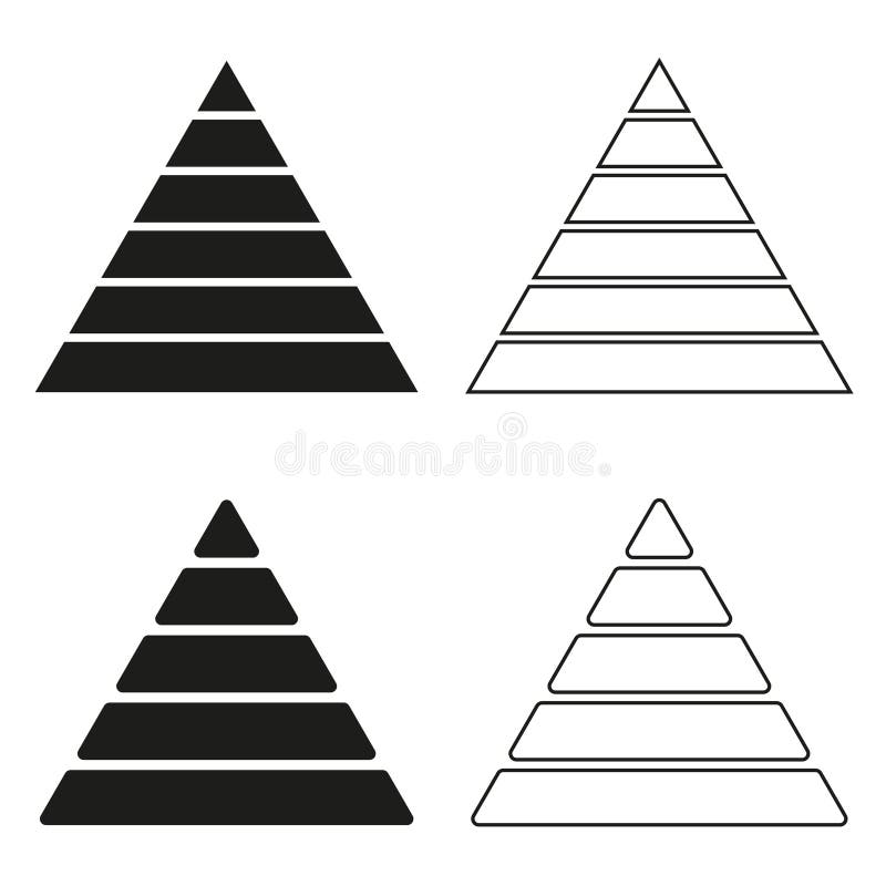 Pyramid Chart Vector Set. Layered Hierarchical Shapes. Black and White ...