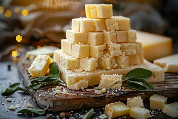 A Pyramid of Cheese with Leaves on Top Stock Photo - Image of dairy ...