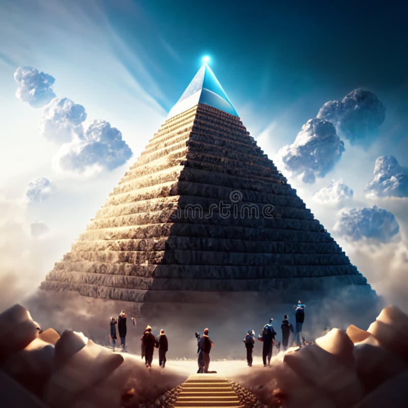 Pyramid in the Clouds on a Blue Background. 3d Rendering AI Generated ...
