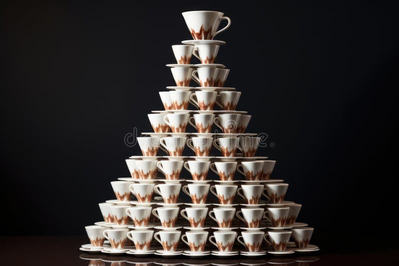 A Pyramid of Coffee Cups Decreasing in Size Towards the Top Stock ...