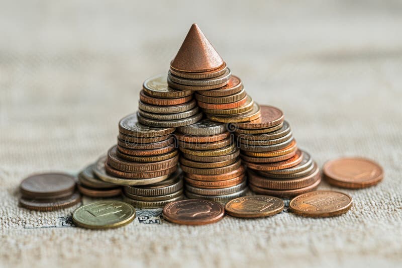 A Pyramid of Coins with a Copper Cone on Top Stock Illustration ...