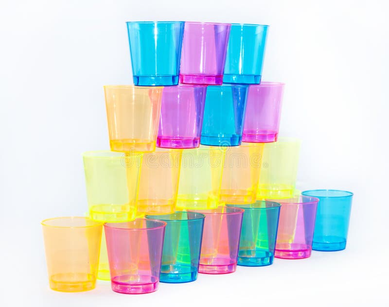 Four Colored Types of Cups on a White Background - Yellow, Orange, Pink ...