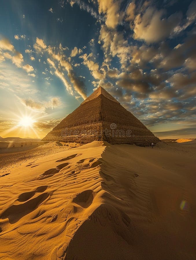 Pyramid Construction, Desert, Golden Hour, Wide Angle, Dynamic Shadows ...
