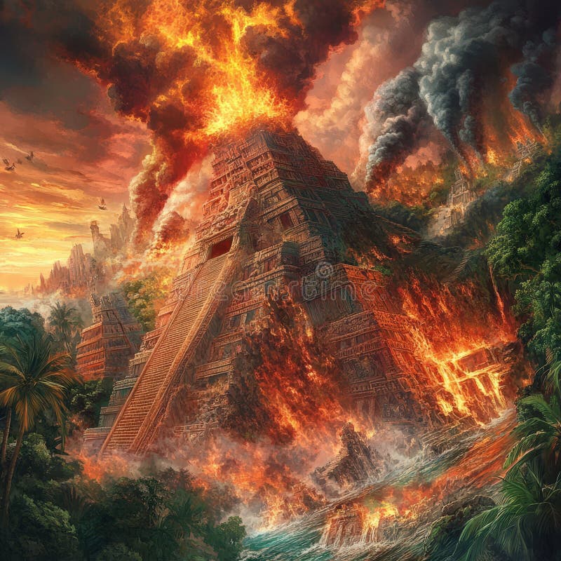 Ancient Pyramid Engulfed in Flames and Smoke Isolated on White ...