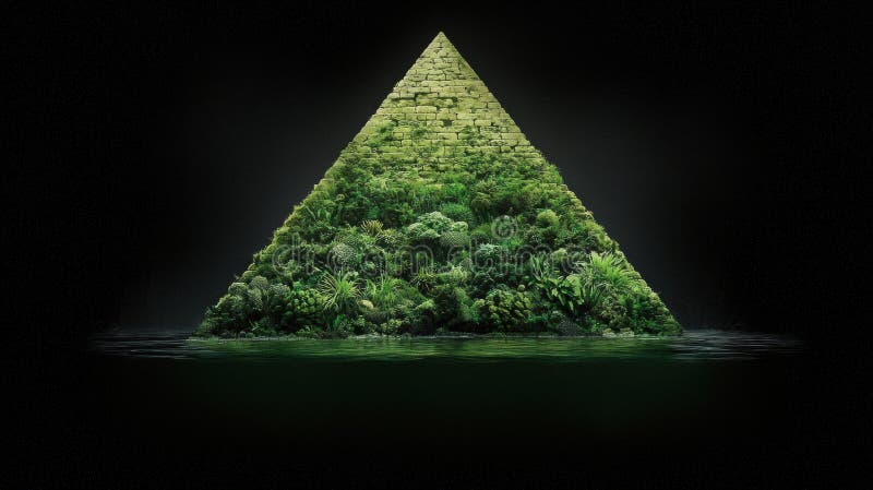 A Pyramid Covered in Green Plants Sits in the Middle of a Body of Water ...