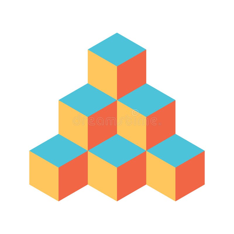 Pyramid Of Cubes In 3 Retro Colors. Isometric 3D Vector Object Stock ...