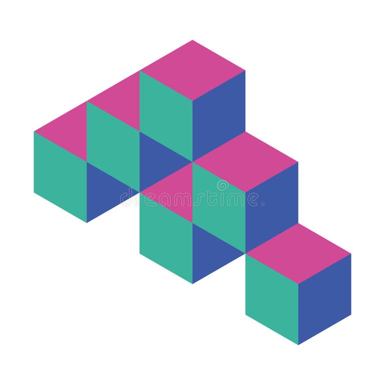 Pyramid of Cubes in 3 Retro Colors. Isometric 3D Vector Object Stock ...